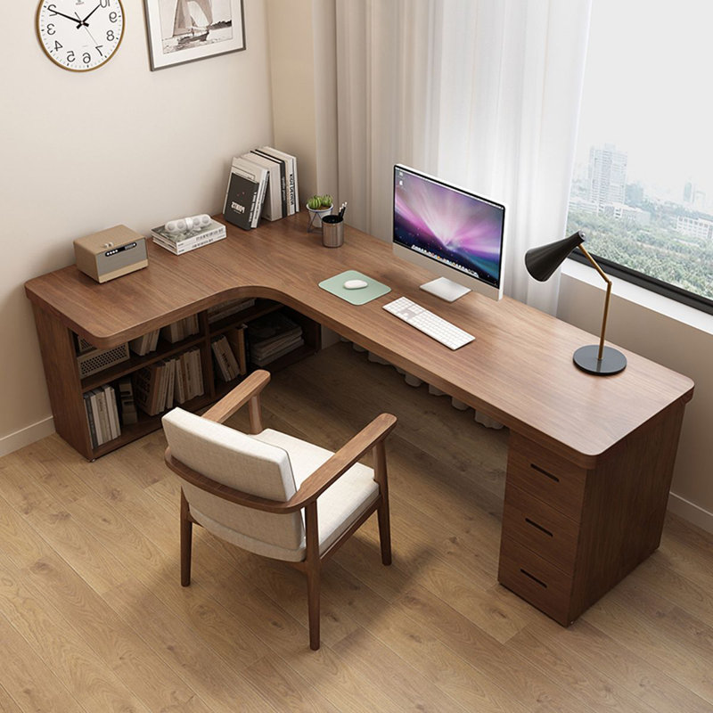 Cozynest Nut-brown L-Shaped Solid Wood desks | Wayfair